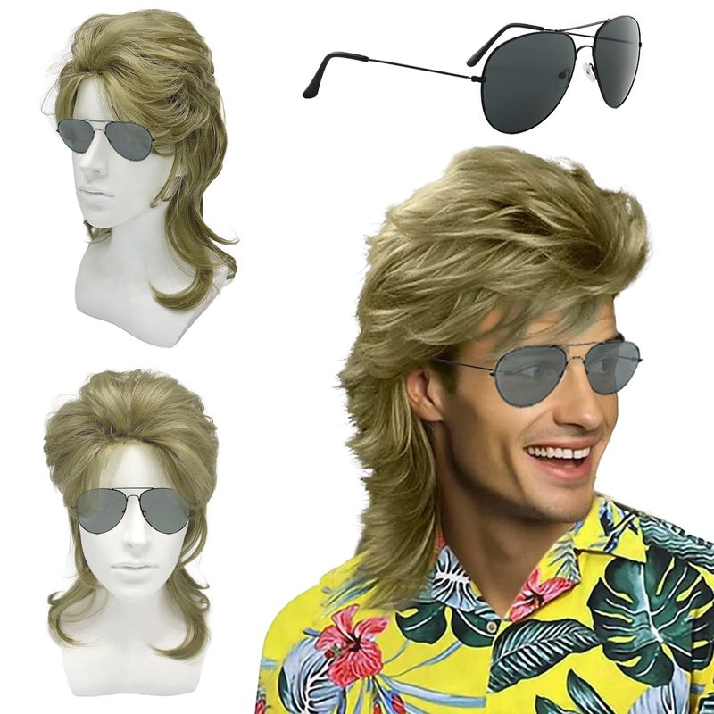UILYNIU Blonde Mullet Mens 80s Wig Mens Wig for Adult Men's Rocker Wig ...