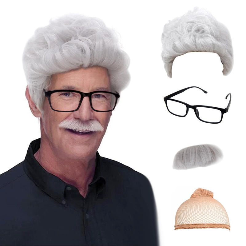 STfantasy Grey White Short Mens Wig with Sunglasses+Beard Old Man ...
