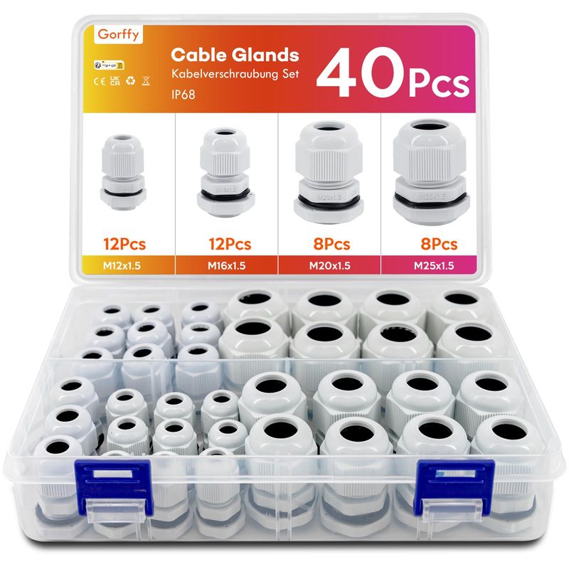 Cable Glands Mixed Set, Gorffy 40Pcs Waterproof Stuffing Glands M12 M16 ...