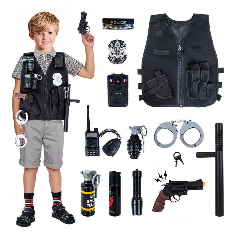 13Pcs Kids Police Officer Costume, Pretend Play Police Officer Uniform ...
