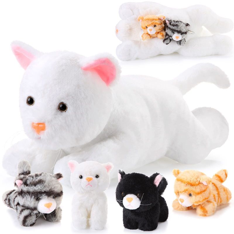 Skylety 5 Pieces Stuffed Animal Plush Cat Set Include Large Soft Cuddly ...