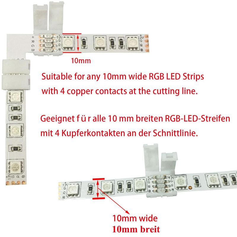LitaElek 10pcs RGB 5050 LED Strip Corner Connector 10mm 4 pin RGB LED ...