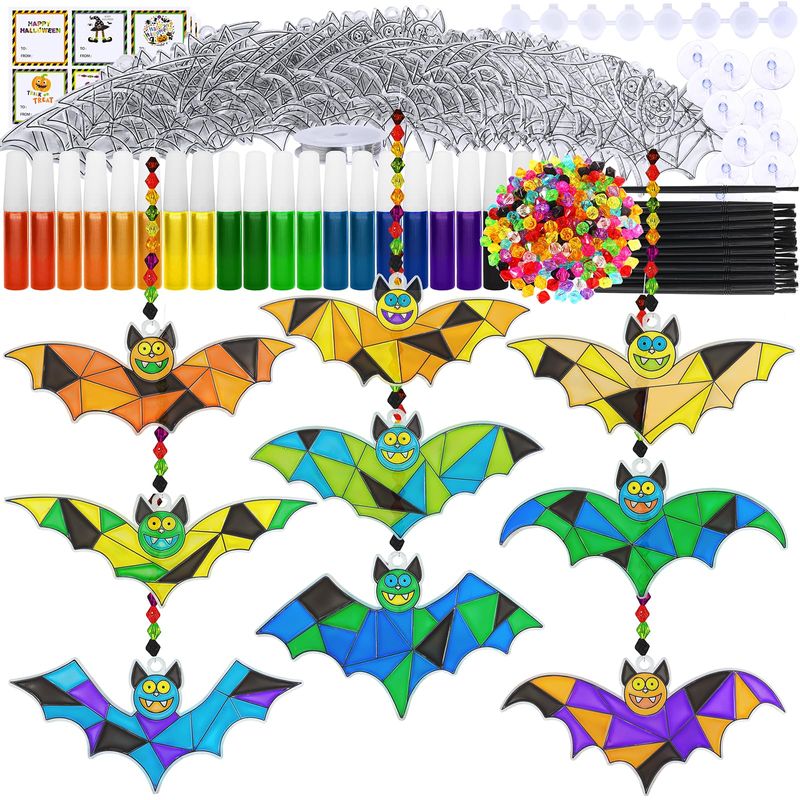 Winlyn 27 Sets Halloween Craft Kits Halloween Bat Suncatchers Ornaments ...
