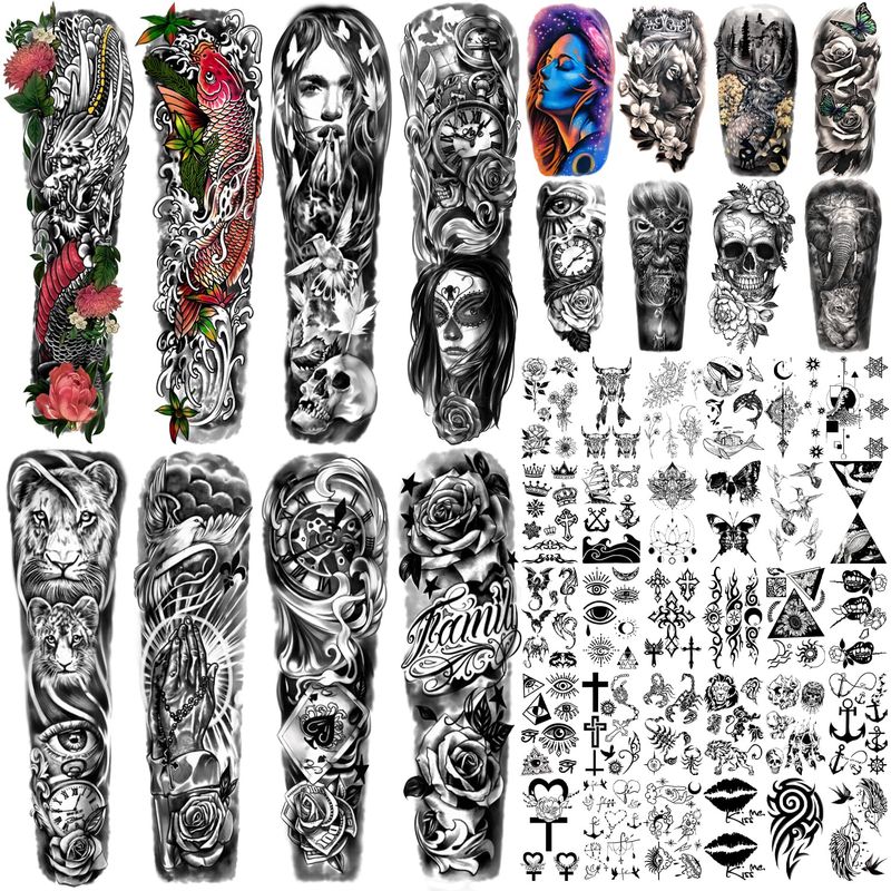 Metuu 46 Sheets Large Size Full Arm Temporary Tattoos For Men and women ...