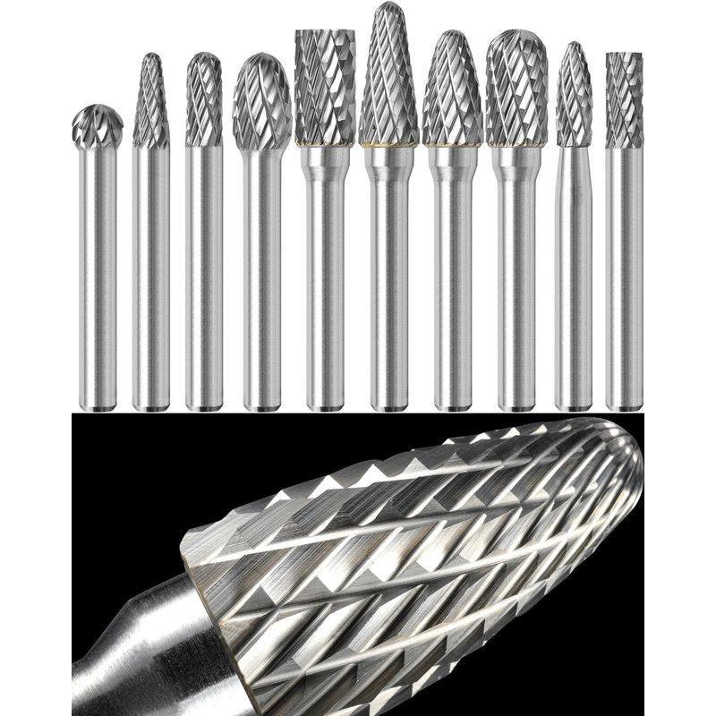 Sworker 10Pcs Carbide Burr Set 1/4 Shank w/Clear Box Max Head Dia 10mm ...