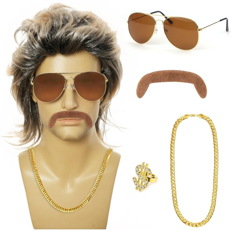 CHRI 80s Outfit Men's Wigs Set of 5, 70s 80s Costume Men's Mullet Wig ...