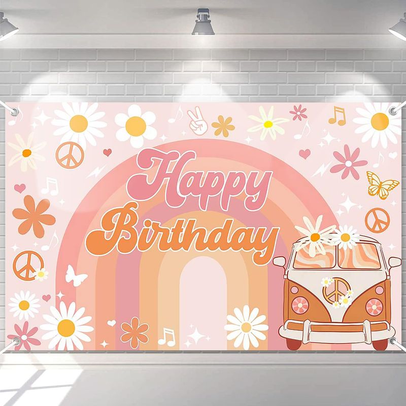 Avezano Groovy Birthday Banner for Retro Hippie Birthday Party ...