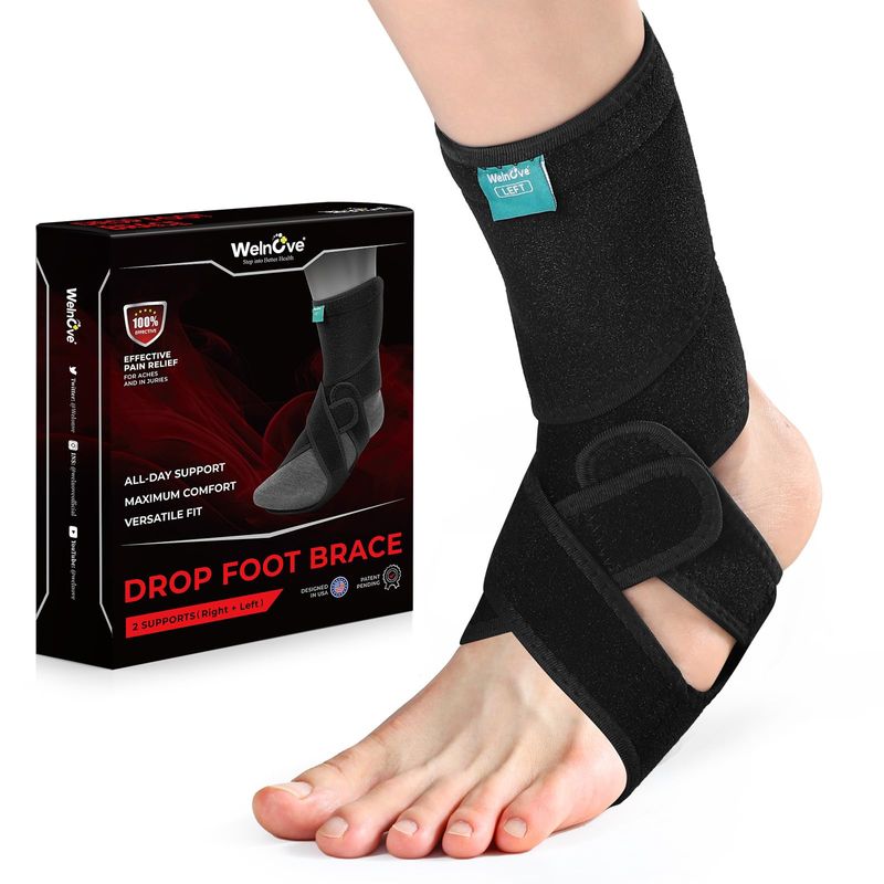 Welnove AFO Drop Foot Brace for Walking & Sleeping – Adjustable Soft ...