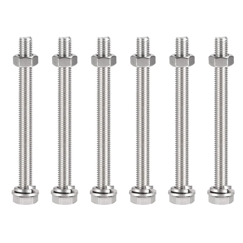 sourcing map M10 x 120mm Hex Head Screws Bolts, Nuts, Flat & Lock Washers Kits, 304 Stainless ...