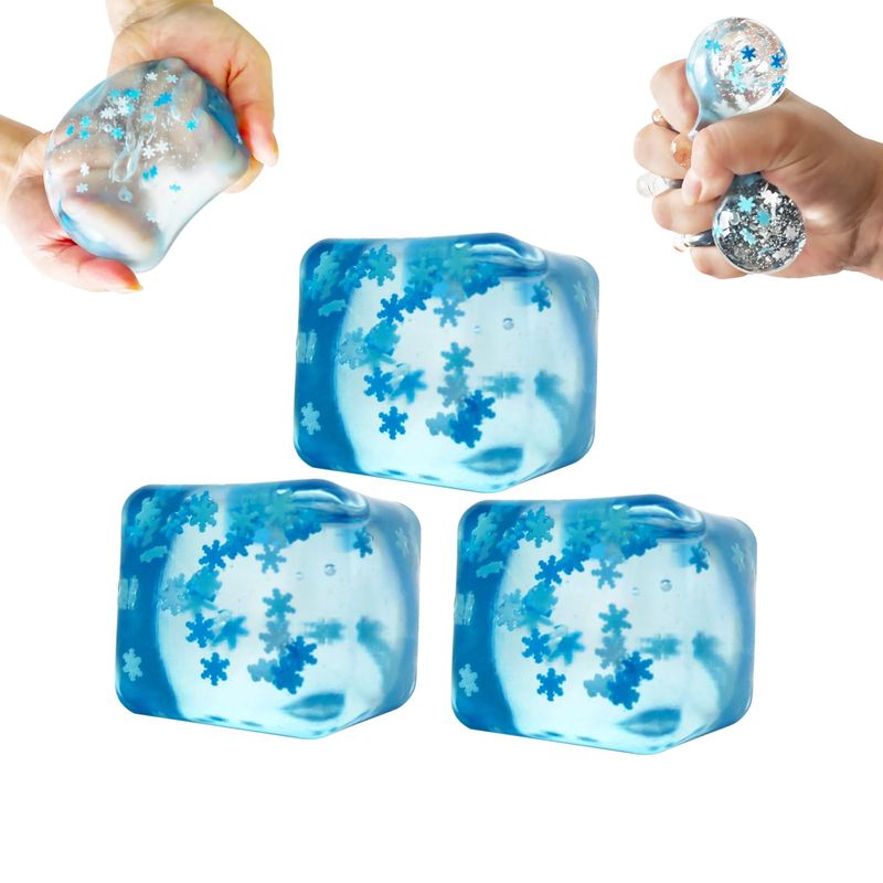 YANZHE Blue Cube, 3 Pack Ice Cube Stress Ball Has Snowflakes Inside ...