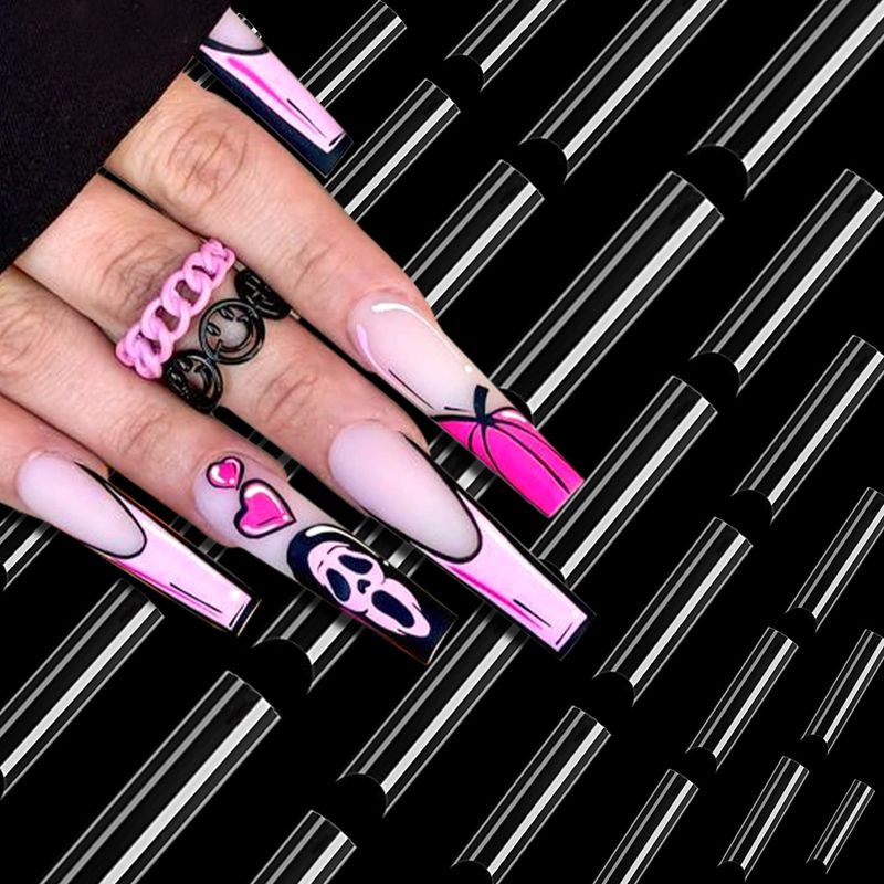 Extra Long C Curve Nail Tips Half Cover Clear French Nails XXL Deep ...