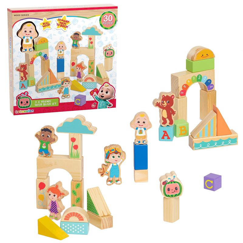 CoComelon JJ & Friends Wood Block Set, 30-Pieces, Recycled Wood ...
