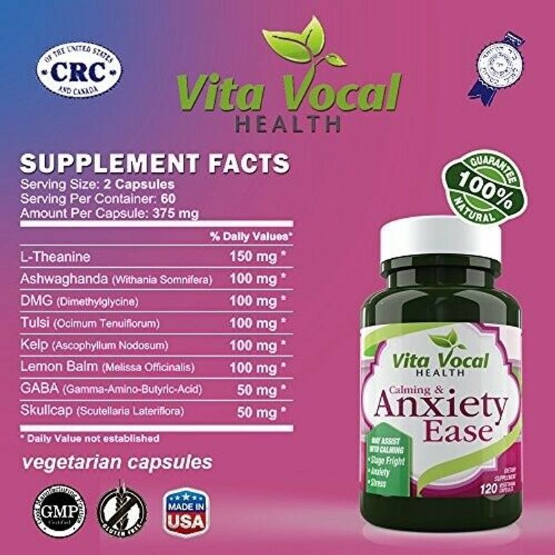 Vita Vocal Anxiety Stress Relief Mood Booster Supplement, 120 Vcaps ...