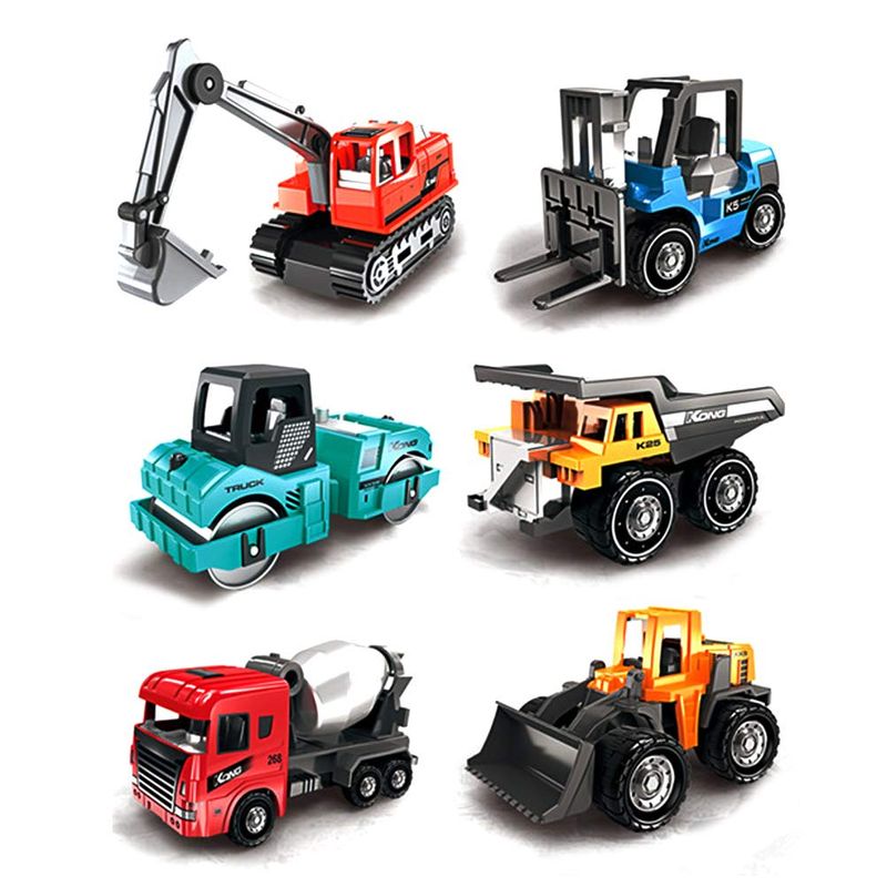 Odowalker Construction Trucks 6 Pcs Colorful Mini Assorted Construction Vehicles Alloy Diecast ...