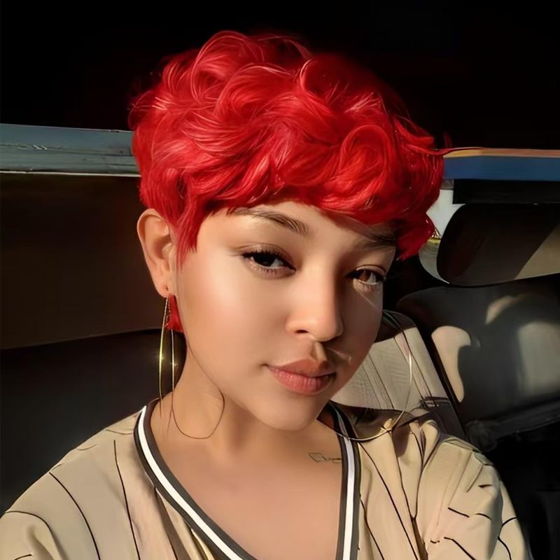 BOBCOO Short Red Wigs For Black Women Dark Red Curly Pixie Cut Wig ...