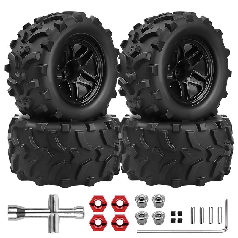 Hobbypark Pre-Glued RC Monster Truck Tires and Wheels for Arrma Granite ...