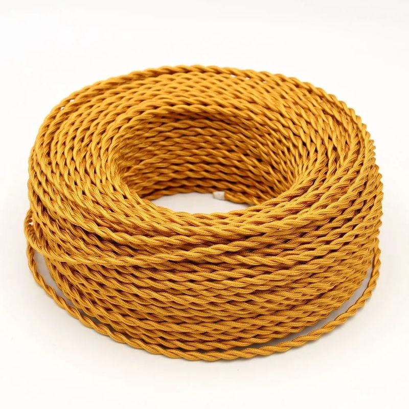 10 Meters Vintage Braided Cable 2 Core Gold Antique Twisted Woven Silk ...
