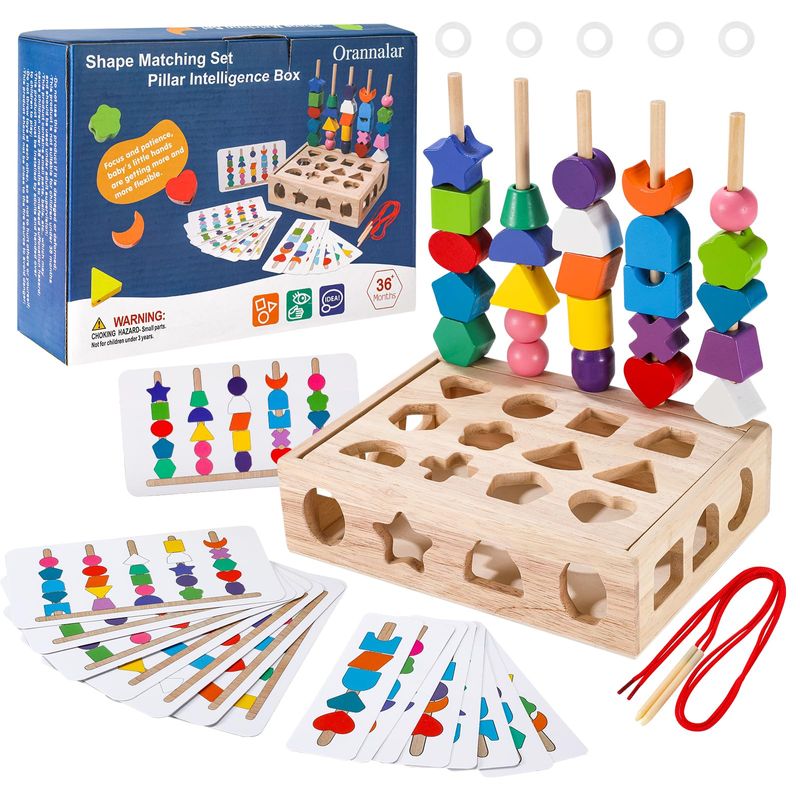 3 in 1 Montessori Wooden Beads Sequencing Toy Set, Color Sorting ...