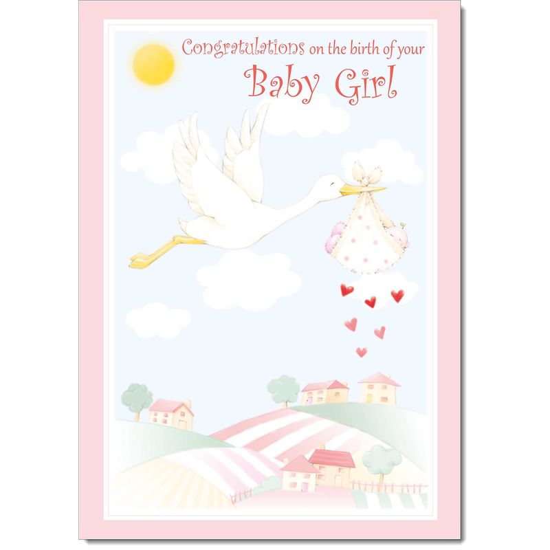 doodlecards New Baby Girl Birth Congratulations Card Stork Large A4 ...