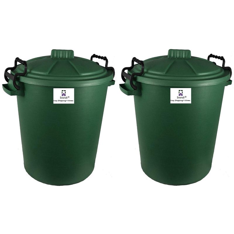 Srendi® 2 x 50L Plastic Bin/Waterfroof/Rodent Proof/Ideal for Outdoor/Animal Feed/Food/Storage ...