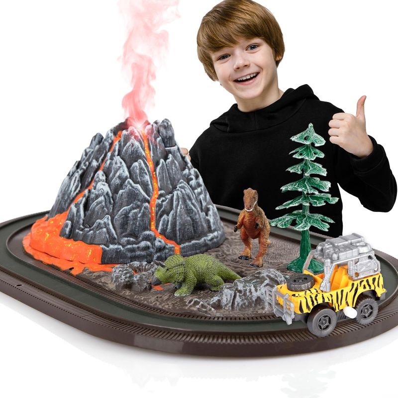 ArtCreativity Volcano Dinosaur Playset for Kids, Mist Spouting Volcano ...