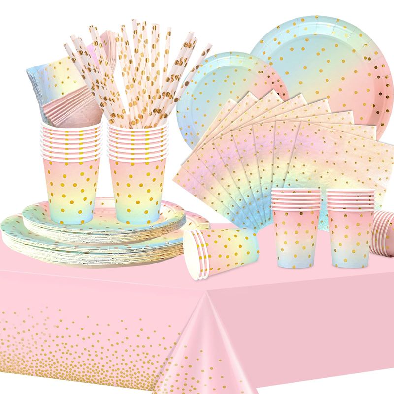 COLANANA Party Tableware, Children's Birthday, Iridescent Birthday ...