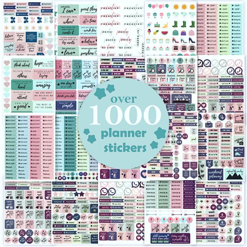 Planner Stickers - Set of Over 1,000 Planner Stickers - 20 Sheets of ...