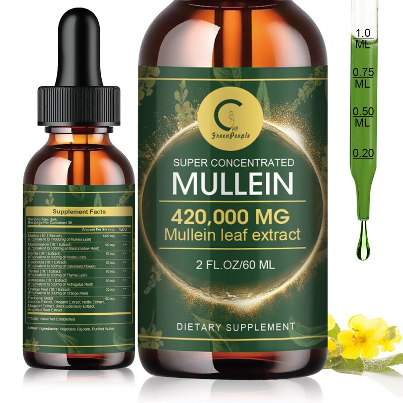 60ML Mullein Leaf Extract Liquid Drops Herbal Lung Cleanse Respiratory ...
