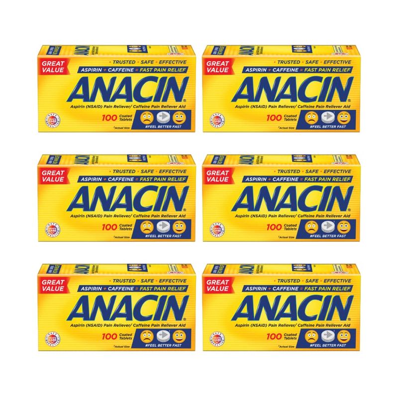 ANACIN Fast Pain Relief Pain Reducer Aspirin Tablets, 100 Tabs (Pack of ...