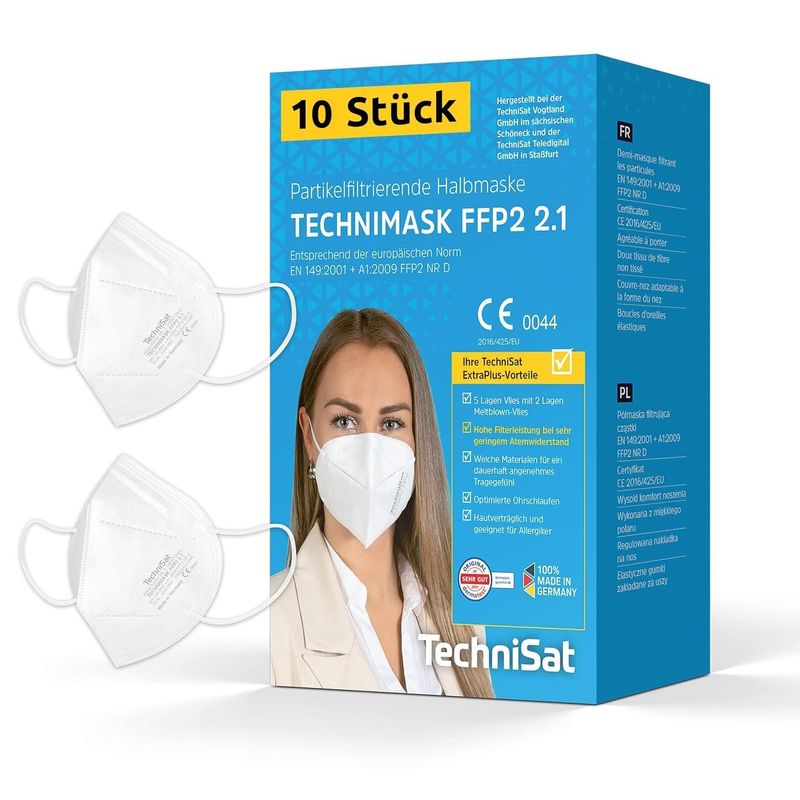 TechniSat Technimask 2.1 – Pack of 10 FFP2 Masks from Germany (Dolomite ...
