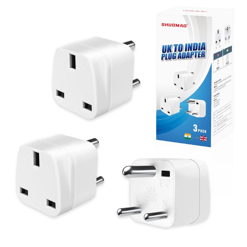 3-Pack UK to India Plug Adapter,SHUOMAO UK to 3 Pin Indian/Pakistan/Sri ...