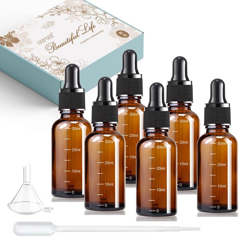 Eyedropper Bottles 30ml Set of 6 Light Filtering Glass Dropper Bottles ...