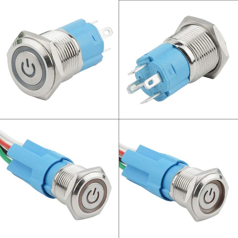 BGTXINGI 3 Sets 16mm 5 Pin Metal Momentary Latching Push Button Switch ...