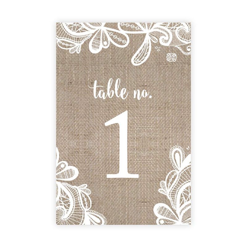Andaz Press Burlap Lace Wedding Table Numbers 1-20, 4x6-Inches Table ...