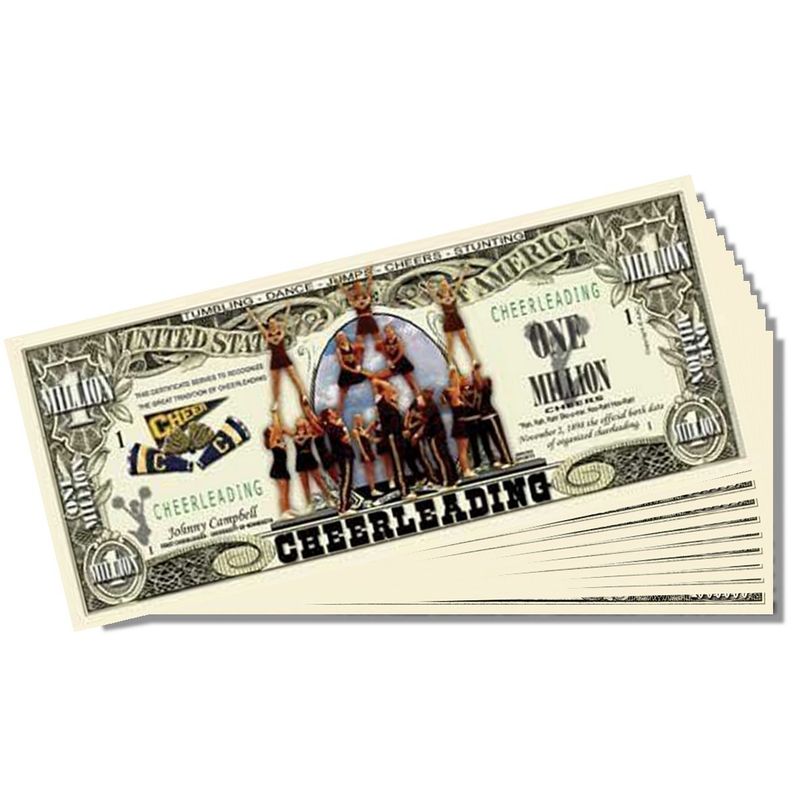 Cheerleading Million Dollar Bill - 10 Count with Bonus Clear Protector ...