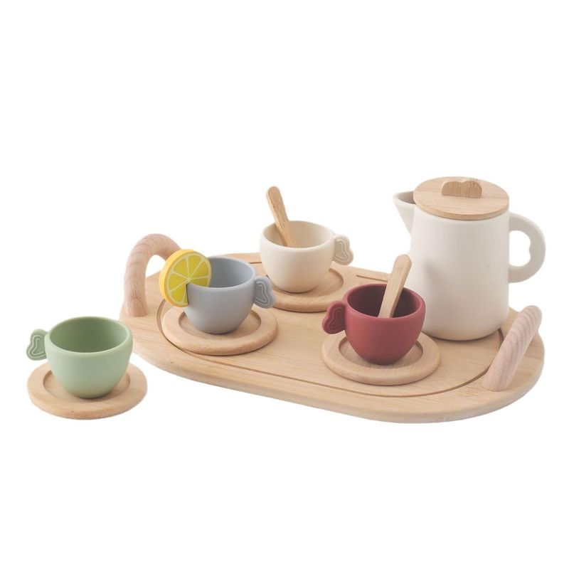 Unlnsiy Afternoon Tea Set, Pretend Play, Wooden Toys, Silicone, Tea ...