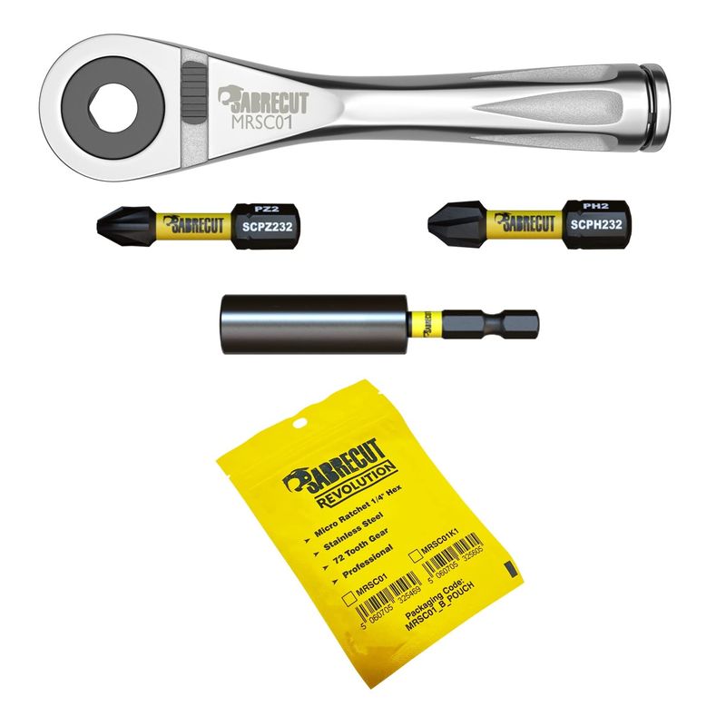 4 Piece SabreCut MRSC01K1 Mini Micro Ratchet 1/4" Hex Stainless Steel ...