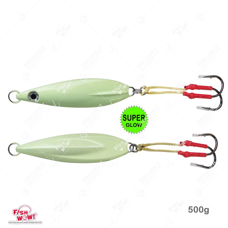 Qty 2 Super Glow 500g Fish WOW! Fishing Flat Fall jig Vertical Speed ...
