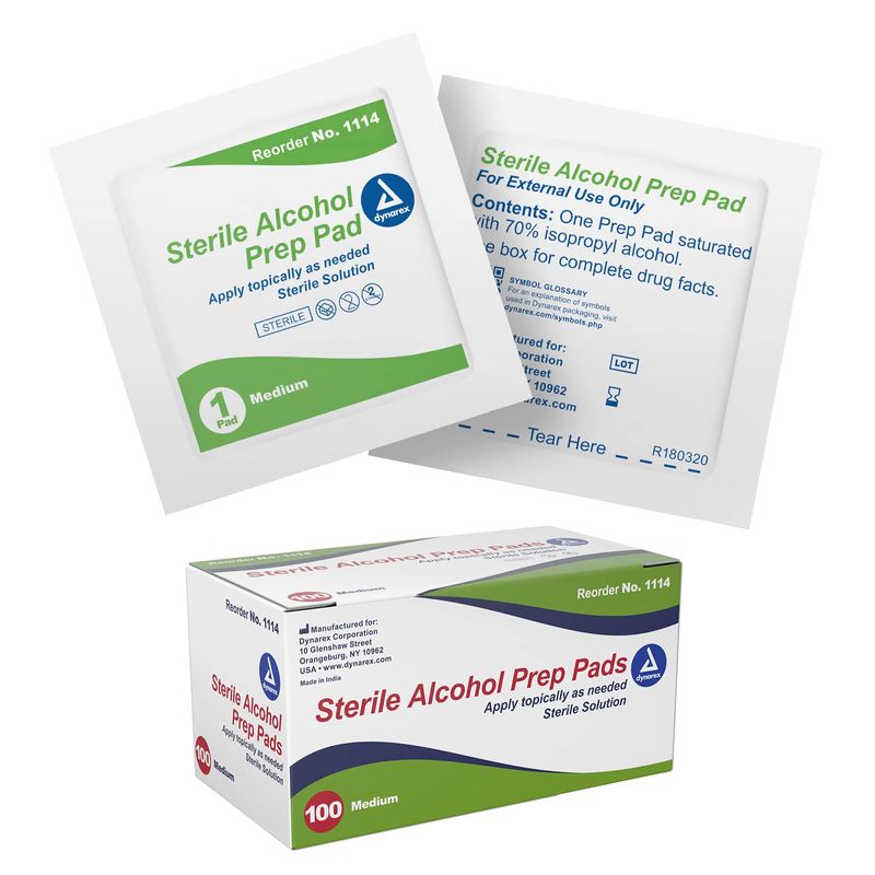 Dynarex Alcohol Prep Pads, Medical-Grade and Non-Woven Prep Pads, Saturated with 70% Isopropyl ...