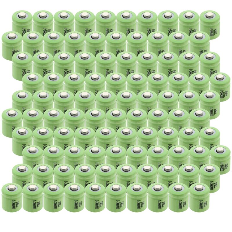 100-PACK Exell 1/3AA Size Rechargeable Battery 280mAh NiMH 1.2V Button ...