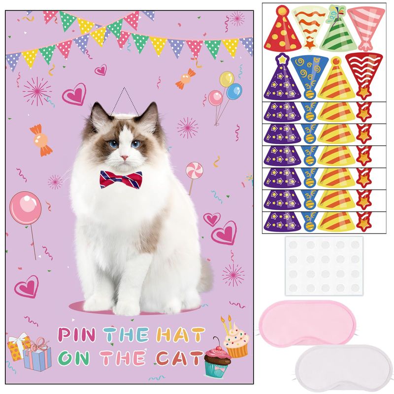 T-Antrix Pin The Hat on The Cat Party Games -Cat Themed Birthday Games ...