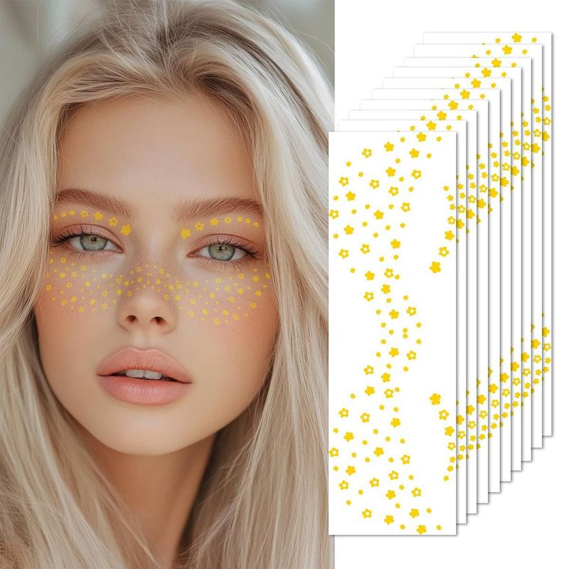 Gold Glitter Freckles Temporary Face Fake Tattoos For Women, Sparkle ...