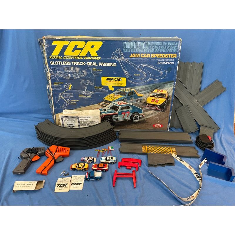 1977 TCR Ideal JAM CAR Playset w/4 Cars Slotless Track Total Control ...