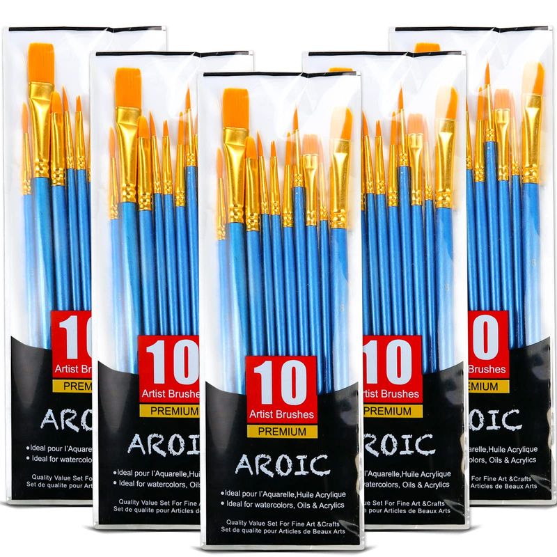 Acrylic Paint Brush Set, 5 Packs / 50 pcs Nylon Hair Brushes for All ...