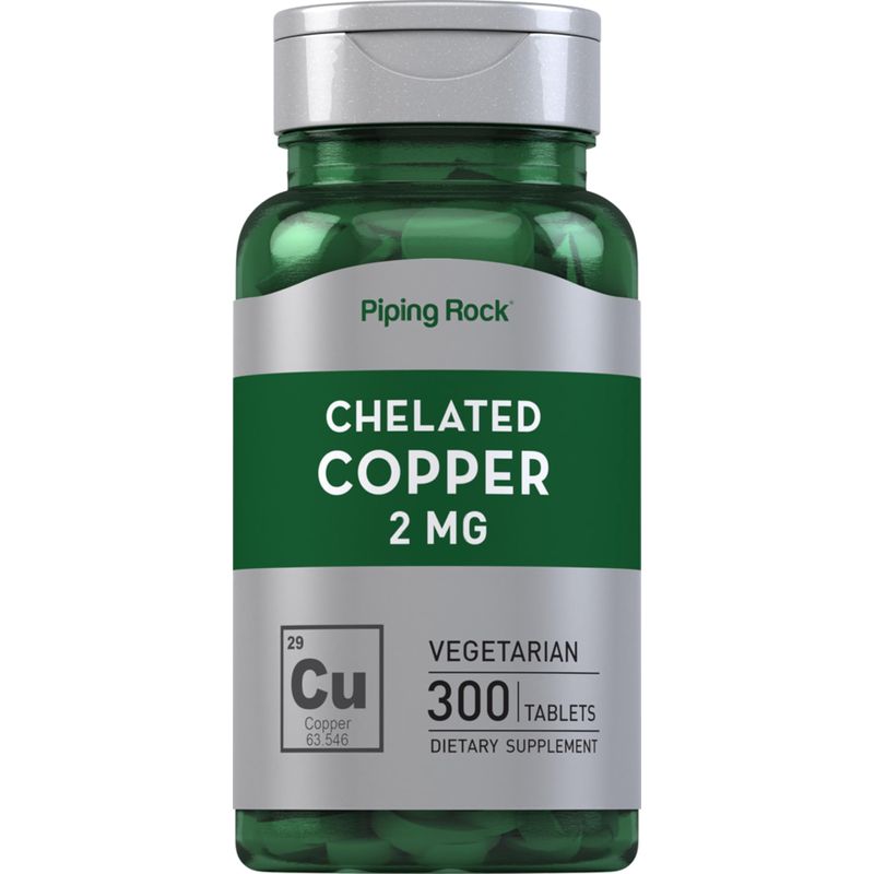 Piping Rock Chelated Copper 2 mg | 300 Tablets | Vegetarian, Non-GMO ...