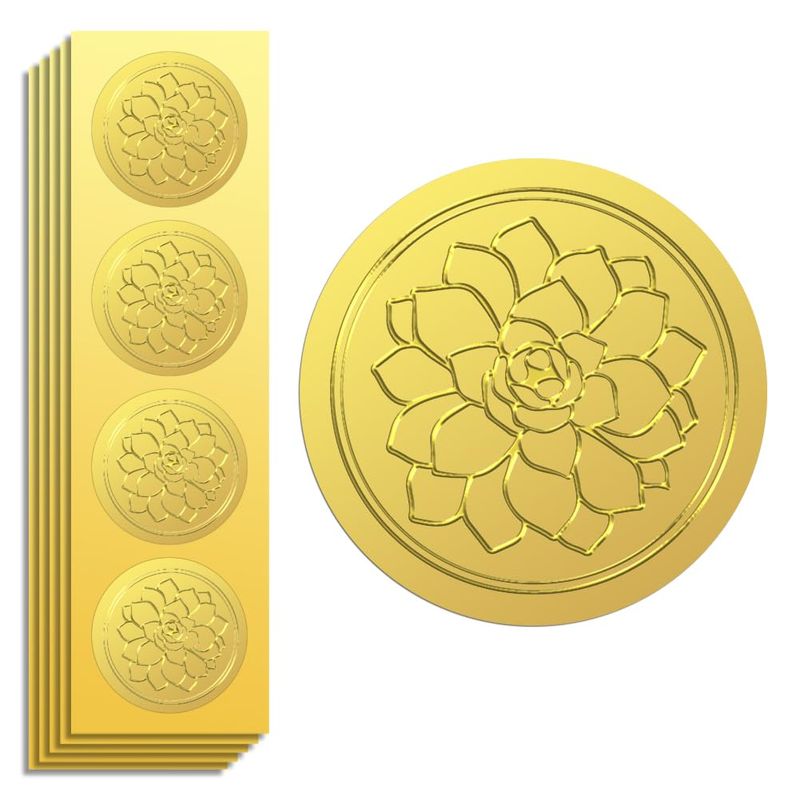 Peacoblue Gold Foil Stickers Seals Embossed Succulent 5cm 100Pcs, Self ...
