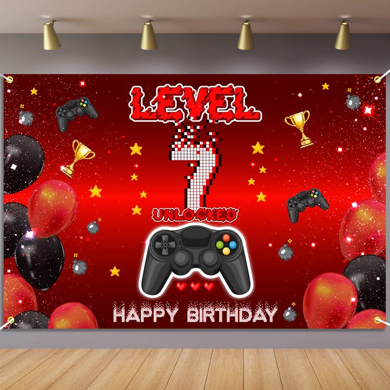 Level 7 Unlocked Backdrop Banner Decorations Video Game On Happy 7th ...