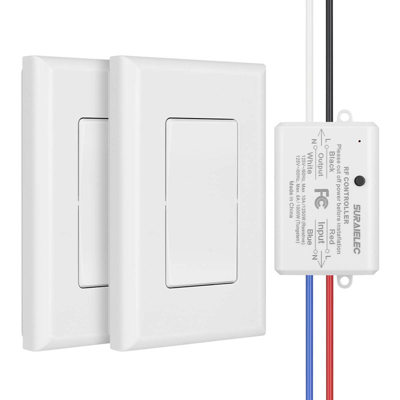 Suraielec 3 Way Wireless Light Switch, No Wiring, No WiFi, 100ft RF Range, Pre-Programmed ...