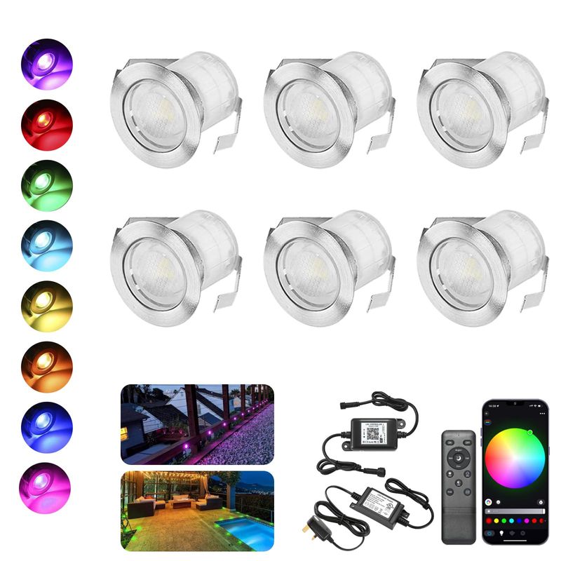 INDARUN RGB Led Decking Lights 0.5W Waterproof IP67 Ø30MM + WiFi ...