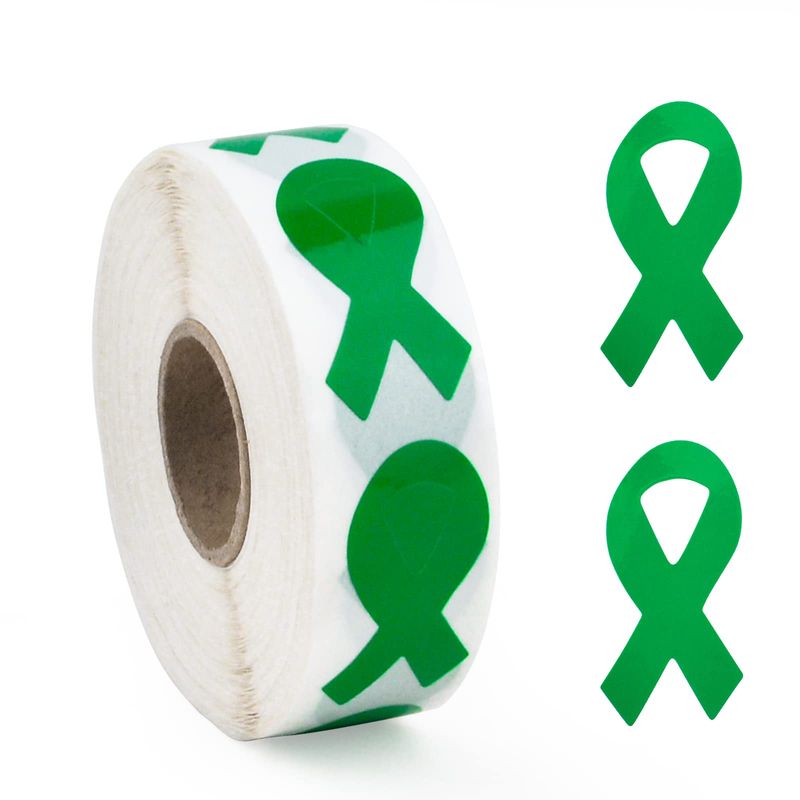 WANDIC Green Ribbon Sticker, 500 Pcs Green Ribbon Awareness Stickers ...